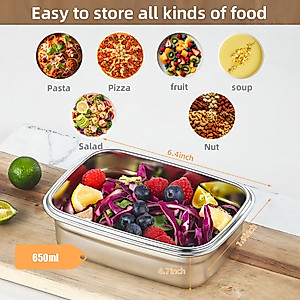 BEFOY 4PCS Stainless Steel Food Storage Container with Lids Leak Proof & Airtight for Kitchen Meal Prep freezer Rectangular,Reusable & Stackable Freezer Fridge Oven Dishwasher Safe (650 * 4)