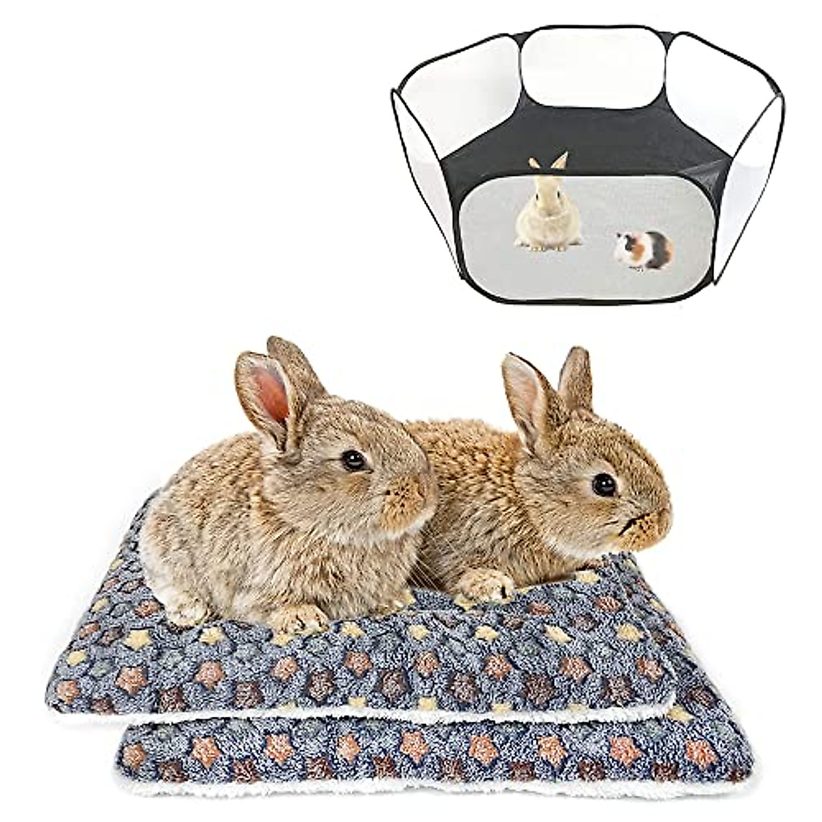 Amakunft 2 Pcs Large Guinea Pig Bed Mat, Rabbit Sleep Bed, 17.7x13.7x2 Inches, Small Animal Playpen for Bunny/Chinchilla/Hedgehog