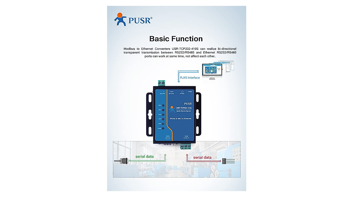 PUSR RS232 RS485 Modbus RTU to Modbus TCP Gateway Serial to Ethernet ...