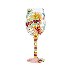Enesco Designs by Lolita You're a Super She-Ro Artisan Hand-Painted Wine Glass, 15 Ounce, Multicolor