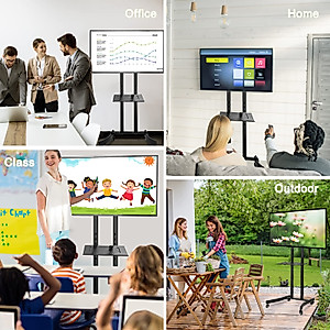 ABCCANOPY TV Cart Rolling Trolley Mount TV Stands w/Wheels, Rolling Monitor Stand with Adjustable Shelf for LED LCD OLED Flat Screen, Plasma TVs TV & Monitor (Mobile TV Cart/32-65)