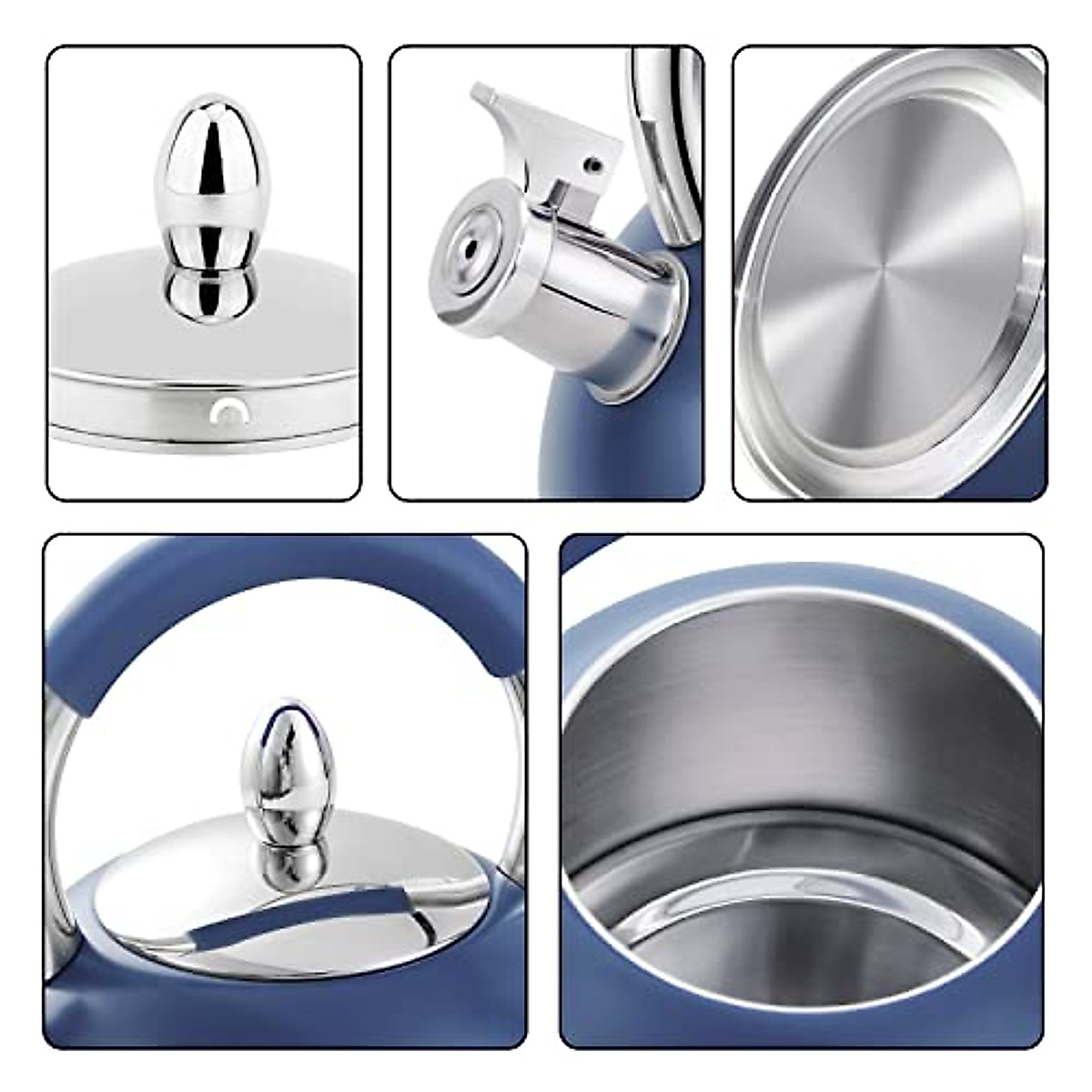 HRHongRui Whistling Tea Kettle for Stove Top Stainless Steel Tea Pot with Ergonomic Silicone Handle Teapot for Stovetop 3.2 Quart / 3 Liter Blue