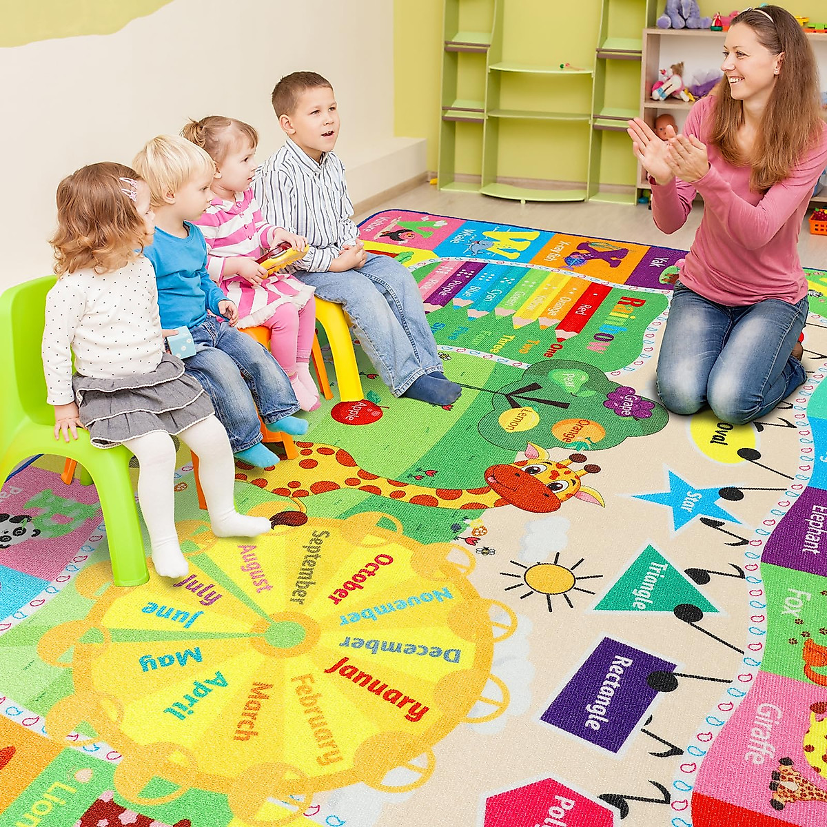 B BENRON Kids Rug Cute Playroom Rug with ABC Alphabet Animals Classroom Rug Educational and Fun 4x6 Area Rugs for Baby Toddler Children Learning Girls Boys Bedroom Nursery Rug Washable