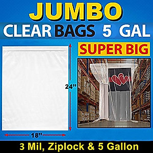 [ 24 COUNT ] - 3 MILL - 18"x24" - Extra Large Super Big Bags, Zipper - 3 MILL - Jumbo Big Plastic Bags, Clear 5 Gallon Bags,- 24 Count