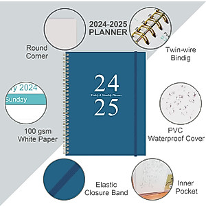 2024-2025 Planner - Weekly & Monthly Planner Spiral Bound, Planner 2024-2025 from July 2024 - June 2025 with Monthly Tabs, Inner Pocke, 8.5" x 11", Dark Blue