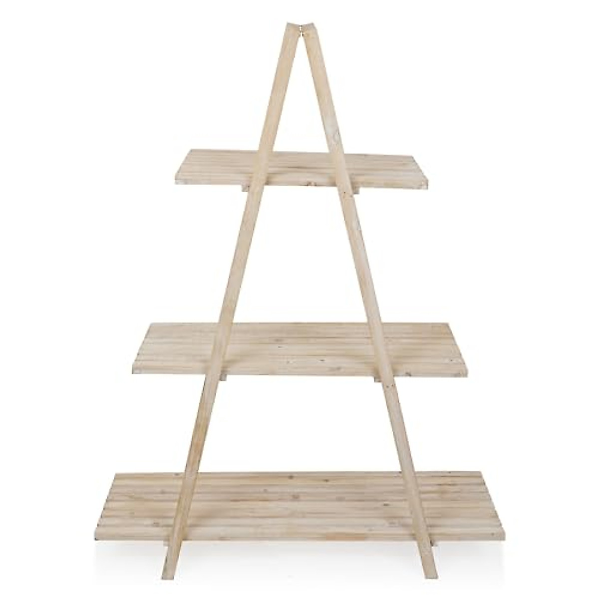 Alpine Corporation MBB168 Wood 3-Tier Triangular Storage Rack for Books, Plants, Decor, Rustic Display Rack with 3 Shelves