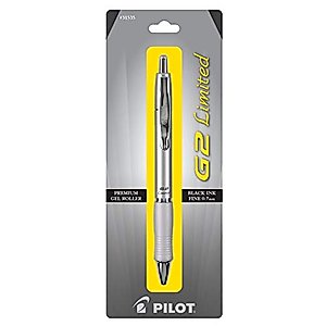 Pilot, G2 Limited Premium Gel Roller Pen, Fine Point 0.7 mm, Silver Barrel, Black Ink