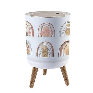 Small Trash Can with Lid Boho Scandinavian Nursery Rainbow abstract flowers sun A minimalist print for Round Recycle Bin Press Top Dog Proof Wastebasket for Kitchen Bathroom Bedroom Office 7L/1.8