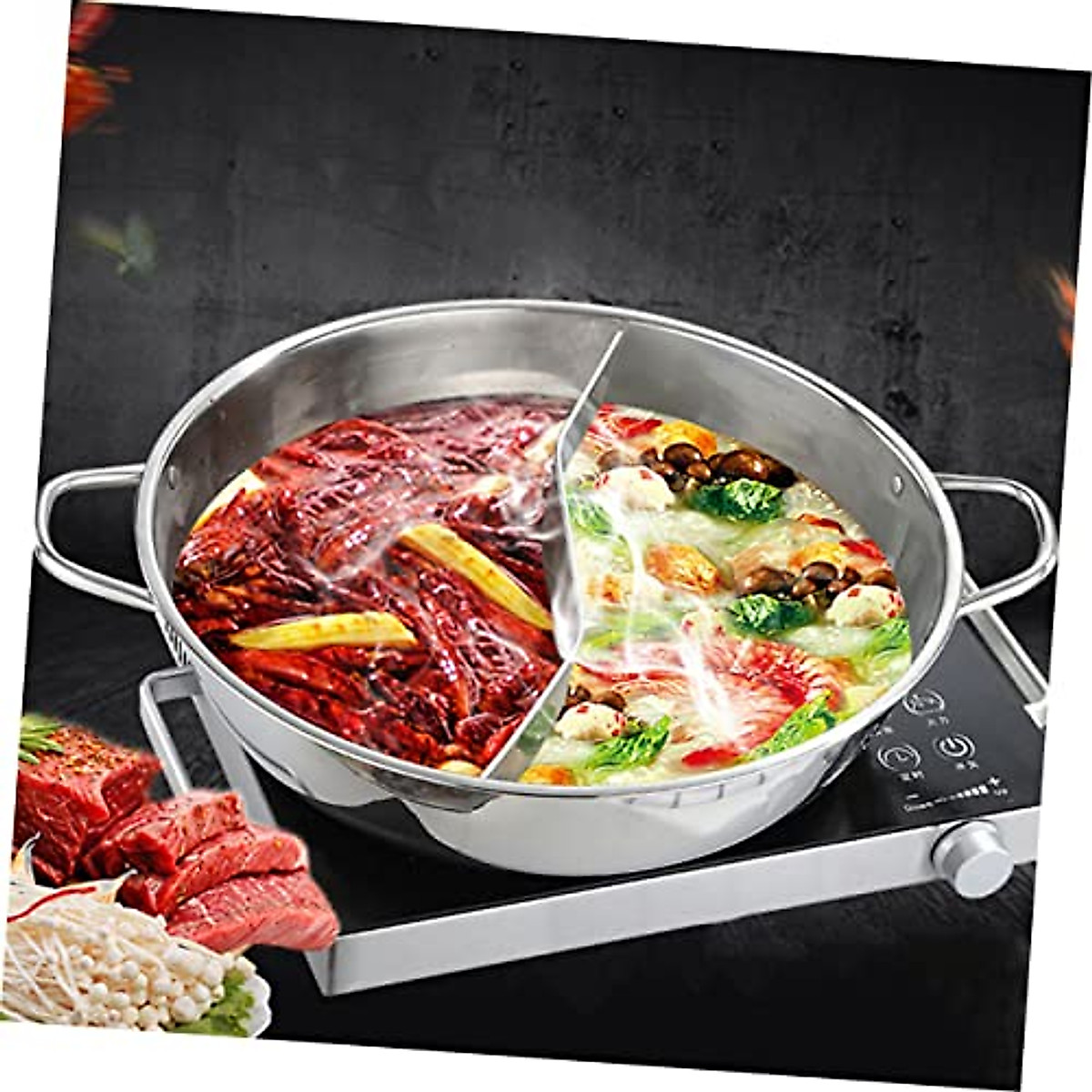KICHOUSE Stainless Steel Mandarin Duck Pot Soup Pot with Lid Korean Cookware Stainless Steel Stock Pot Shabu Hot Pot Divided Hot Pot Cooker Chinese Hotpot Pot Double Flavor Hot Pot Mongolia