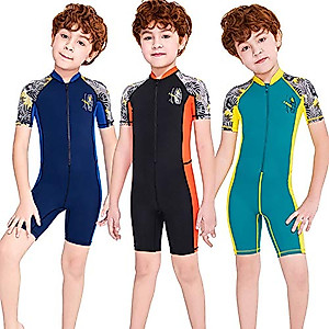 Youth Boys Girls One piece Short Sleeve Rash Guard Swimsuit UPF 50+ UV Quick Dry Sun Protective Sunsuit Swimwear