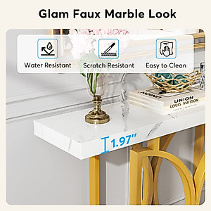 Tribesigns Gold Console Table, 39 Inch Entry Sofa Table with Double D-Shaped Metal Base, Contemporary Accent Table with Faux Marble Veneer for Entryway, Hallway, Entrance, Living Room