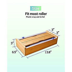 ECOGREDA Plastic Wrap Dispenser with Cutter,Bamboo Tin Foil Organizer for Drawer Cabinet, Suitable for Aluminum Foil Organization and Storage and Parchment Paper(2 in 1)