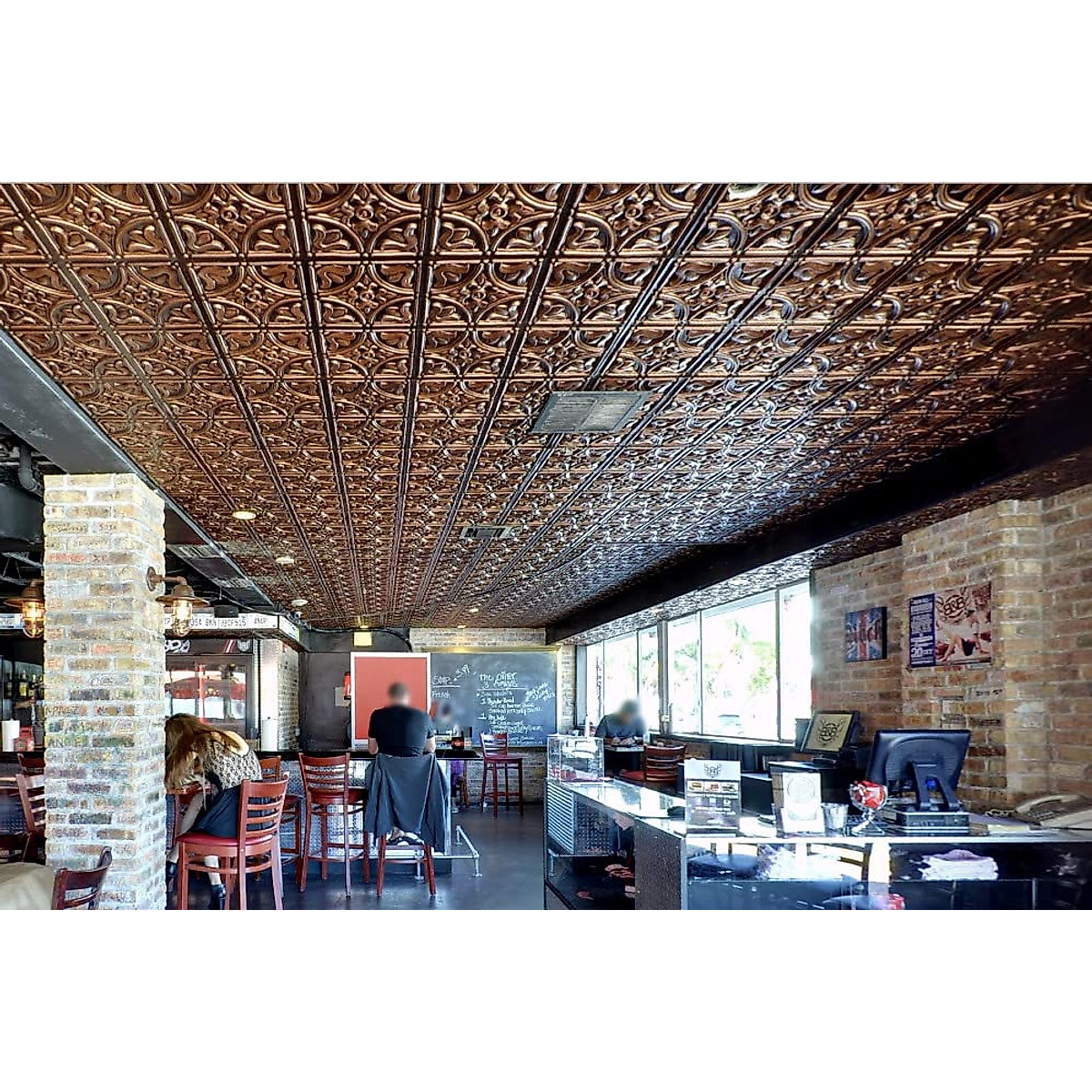 Faux Tin Glue Up Ceiling tile #148 Antique Copper pack of 10 2'X2' tiles (~ 40 sq.ft). Easy to install decorative ceiling tiles. Gorgeous antique look PVC tiles. Great as a backdrop.