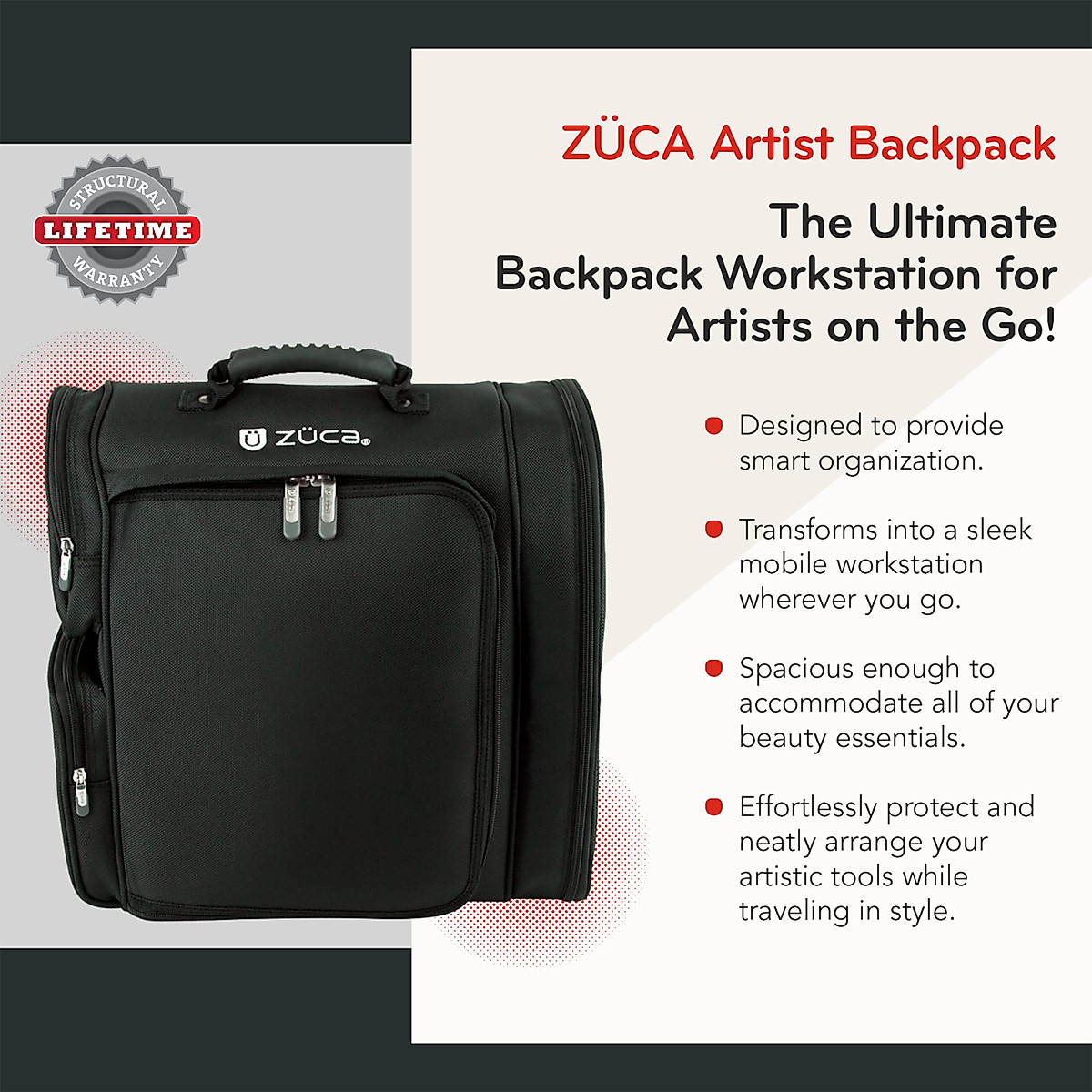 Zuca Artist Backpack With Two Vinyl-Lined Utility Pouches, Black