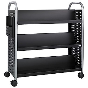 Safco Scoot Double-Sided Book Cart – 6 Slanted Shelves, Swivel Wheels, Steel Construction, 300 lb. Weight Limit -Perfect for Home, Office,Classrooms or Libraries Black, 5335BL