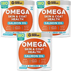 GOODGROWLIES Omega 3 Fish Oil for Dogs (540Ct) - Skin&Coat Chews - Dry & Itchy Skin Relief + Allergy Support - Shiny Coat - EPA&DHA Fatty Acids - Salmon Oil Chews Promotes Heart, Hip & Joint Support