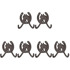 Hat Hook 6pcs Head Vintage Metal Coats Hangers Hat Scarf Stylish Planter Duty Prong Antique Hooks Cap Western Cup Hanger Clothing Mounted Iron Horse Ornaments The American Design Horse Decor