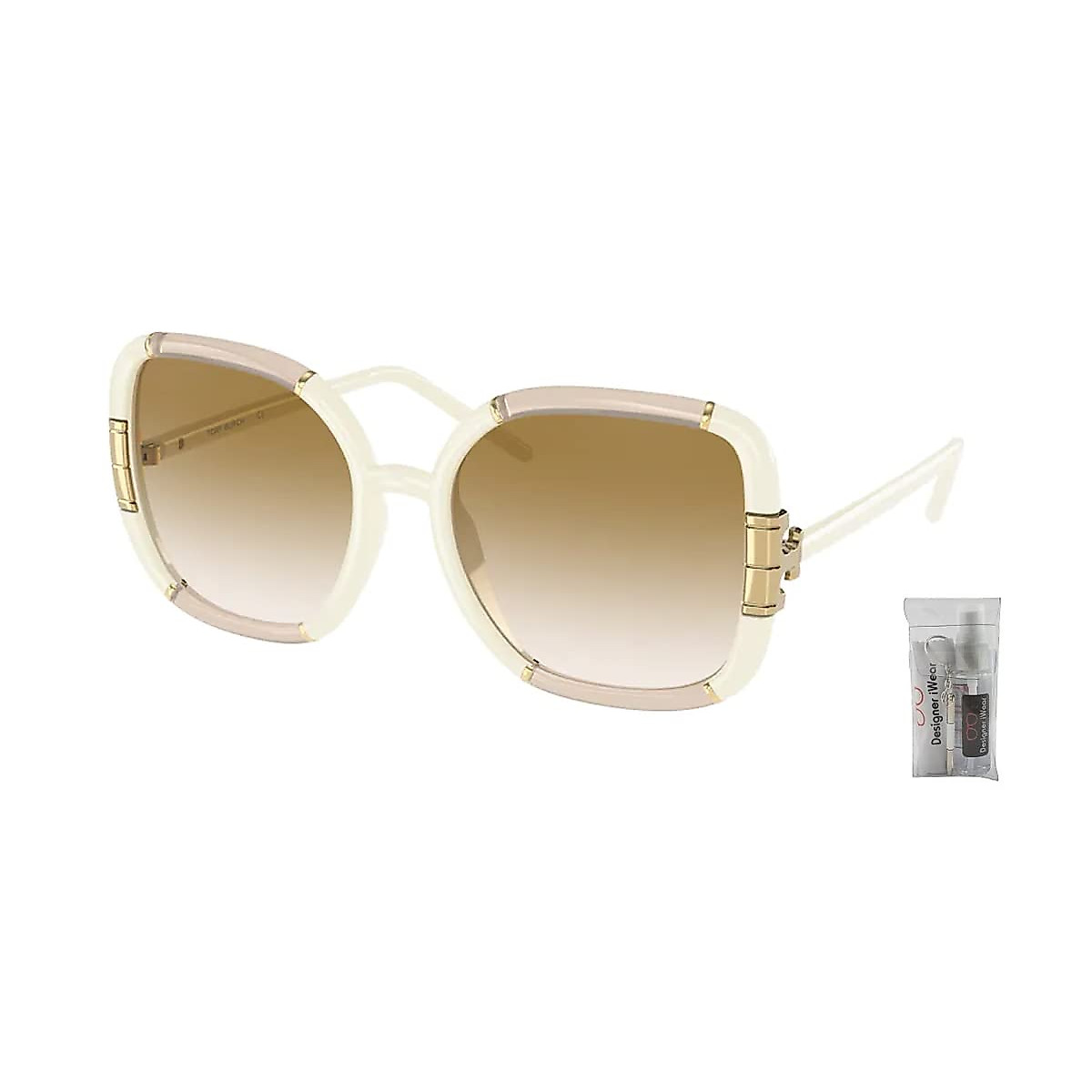 Tory Burch TY9071U 189913 57MM Transparent Beige/Ivory/Beige Gradient Square Sunglasses for Women + BUNDLE With Designer iWear Eyewear Kit