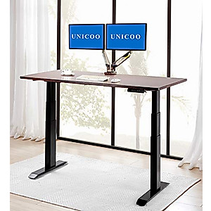 UNICOO - Electric Stand Up Desk Frame with Dual Motor, 3 Stage Up Lifting Legs, Rise UP Electric Adjustable Height and Width Standing Desk Frame with 4 Memory Keypad (Dual Motor Frame - Black)