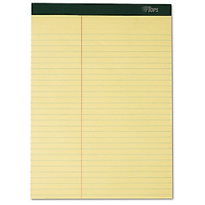 Tops Docket Writing Pads with 100 Sheets, Extra-Strong Back, 8-1/2" x 11-3/4", Perforated, Canary, Law Rule, 100 Sheets, 6 Pack (63396)