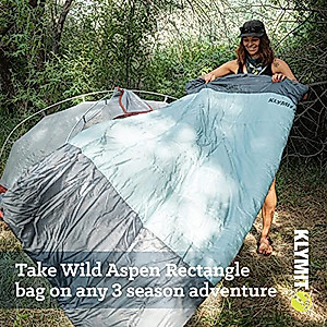Klymit Wild Aspen Lightweight Rectangle Sleeping Bag, 20°F Sleeping Bag for Camping, Hiking, and Backpacking in Cold Weather, Green
