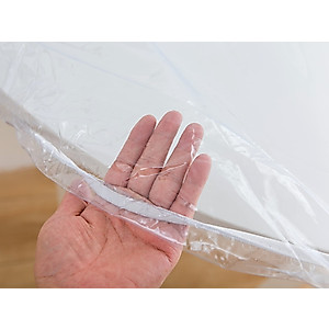 SSTYYXIA Flannel Backed Fitted Vinyl Tablecloth with Elastic Edge Waterproof Oil-Proof Stain Resistant PVC Round Table Cover for Kitchen (clear, 45~56 INCH round tight fit)