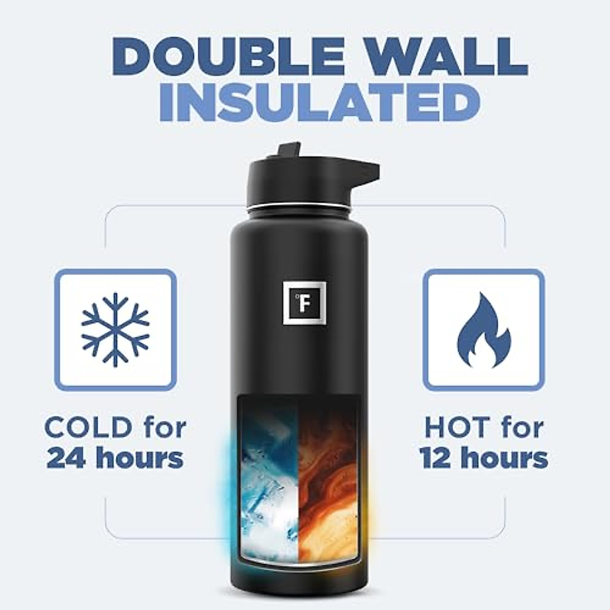 IRON °FLASK Camping & Hiking Hydration Flask with 3 Lids - Stainless Steel, Double Walled & Vacuum Insulated Water Bottle - Leak Proof & BPA Free (Fire Red, Straw - 40 oz)