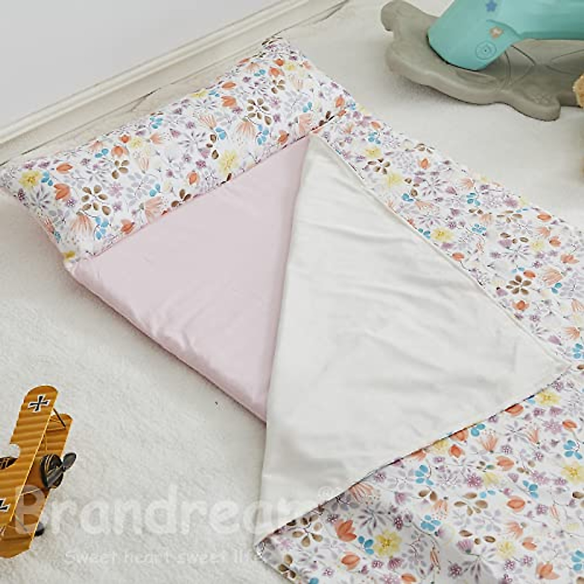 Brandream Toddler Nap Mat Set Girls Farmhouse Sleeping Bag with Pillow American Country Baby Kids Nap Mat Set with Soft Blanket Pink Flower Print,100% Cotton