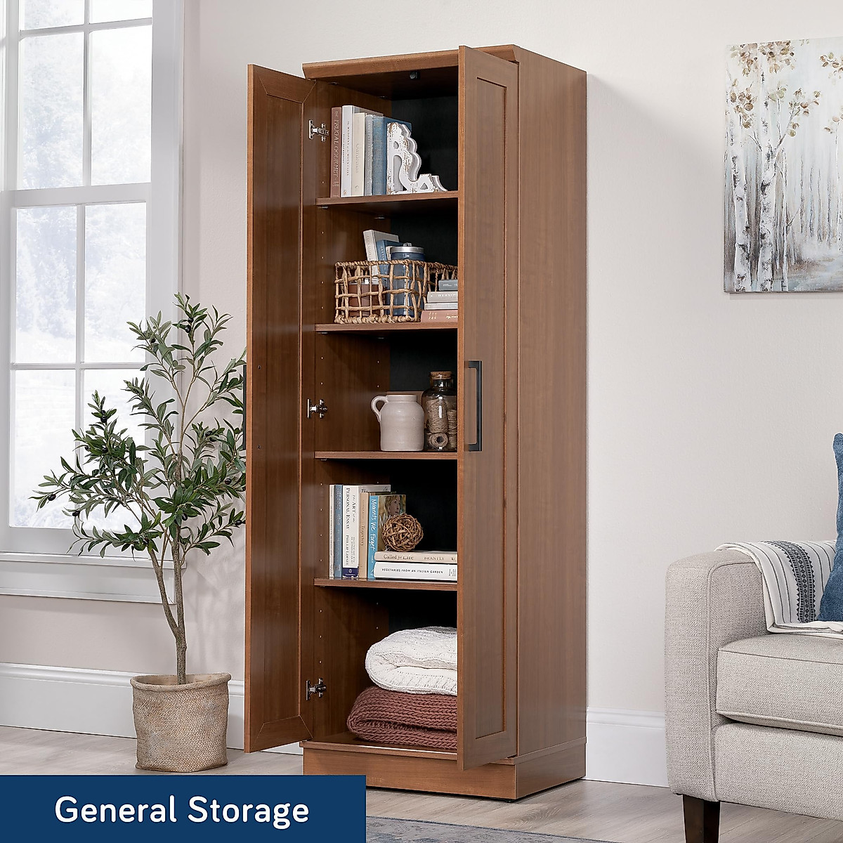 Sauder HomePlus Storage Pantry cabinets, ‎L: 23.25" x W: 17" x H: 71.18", Sienna Oak