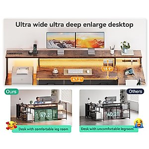 AODK 79" L Shaped Desk with 7 File Drawers, L Shaped Computer Desk with 2 Power Outlets & Monitor Shelf, Home Office Desk with Storage Shelves, Reversible Gaming Desk with LED Light, Vintage