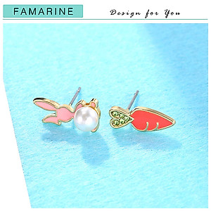 Easter Earrings Rabbit Bunny Carrot Stud Earrings Crystal Pearl Cute Funny Earring Gift for Her
