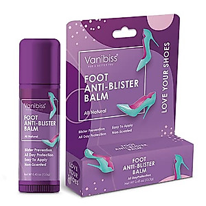 Vanibiss Foot Anti Blister Balm - Foot Blister Prevention - Anti Friction Balm Stick and Foot Chafing Relief - Heel Blister Blocker - Prevent Shoe Strap Friction - Natural Foot Care (0.45oz)