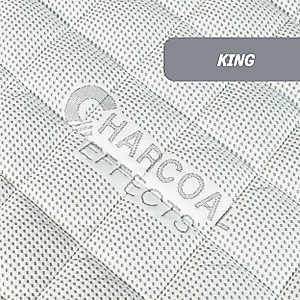 All-In-One Water-Resistant Charcoal Effects Odor Control and Cooling Fitted Mattress Pad, King, White