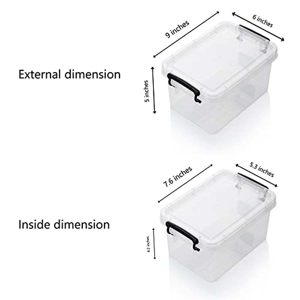 Berdeng Small Plastic Storage Bins with Lids, 3 Quart Small Storage Latch Box, Stackable and Nestable,6 Pack, Clear with Black Buckle