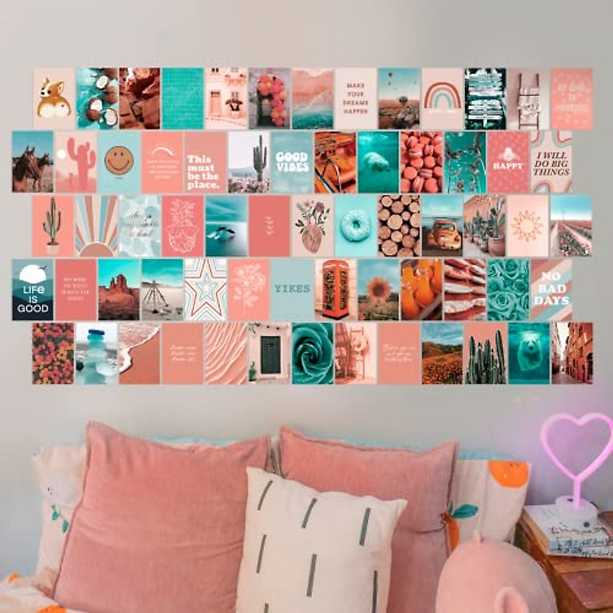 ANERZA 110 PCS Peach Teal Wall Collage Kit Aesthetic Pictures, Aesthetic Room Decor for Teen Girls, Cute Dorm Photo Wall Decor, Vsco Trendy Bedroom Posters, Boho Wall Art, Christmas Gifts