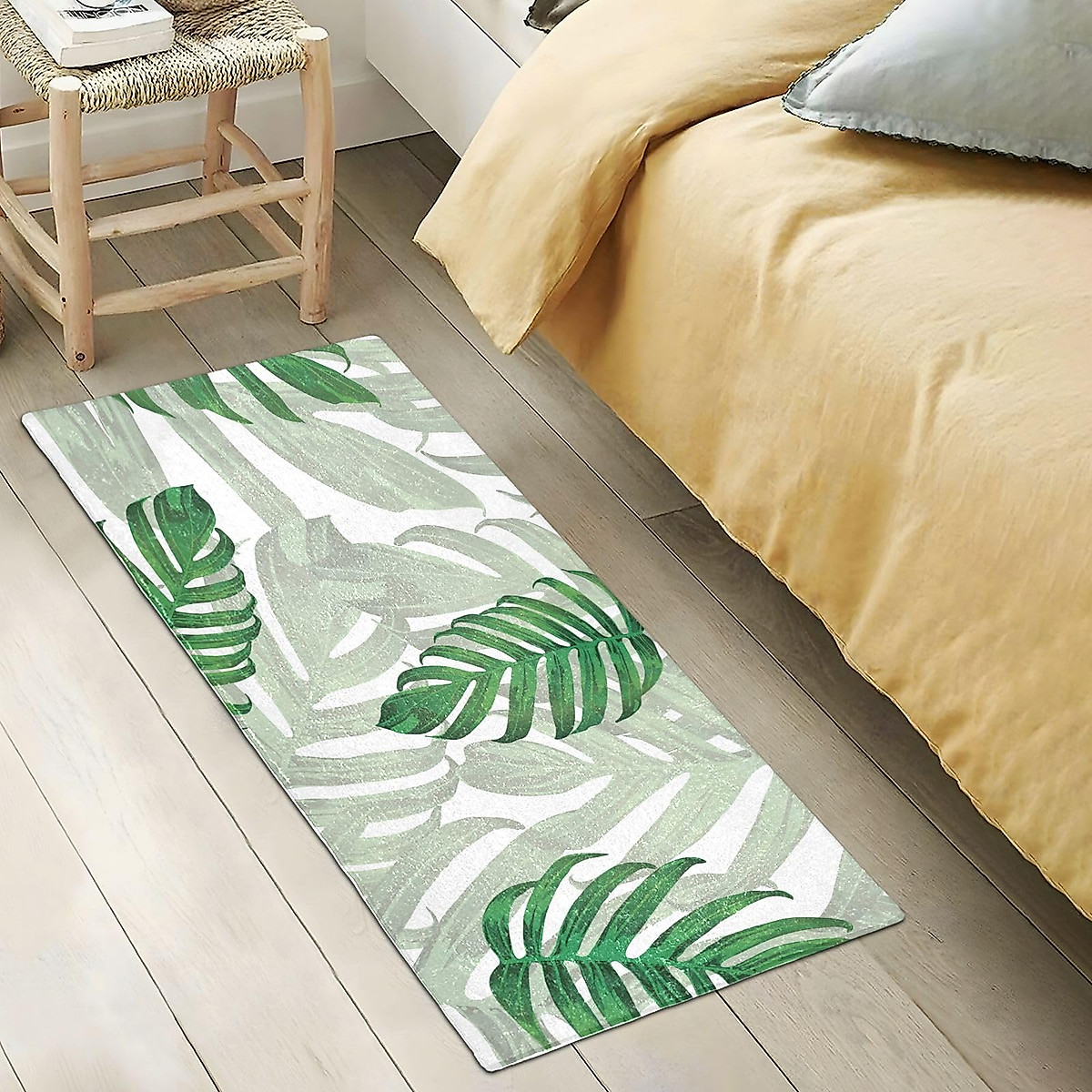 Fluffy Floor Carpet-Palm Monstera Jungle Leaf，39x20in Front Door Mat Indoor Machine Washable Carpet,Aesthetic Rug