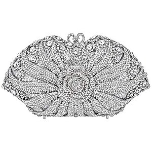 MOSSMON Formal 3D Flower Rhinestone Crystal Clutch Evening Wedding Bag For Women