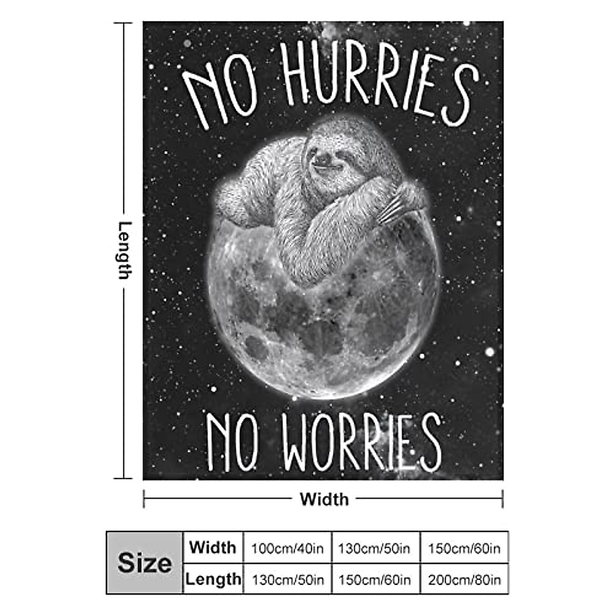 Sleep Sloth On Moon No Hurries No Worries for Boys Adults Room Decor Super Soft Warm Fleece Plush Flannel Blanket Stuff Gift for Adult Kids Men Women 60"X50"