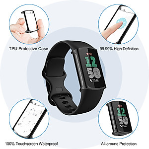 NANW 3-Pack Screen Protector Compatible with Fitbit Charge 6/5 (Not for Charge 4/3), TPU Rugged Bumper Case Cover All-Around Protective Plated Bumper Shell Accessories for Charge 6 5 Smartwatch
