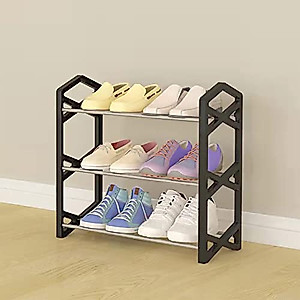 LODFHLL 3-Tier Small Shoe Rack，Metal Lightweight Shoes Shelf Multifunctional Organizer Stackable Stand Footwear Display Shelf，for Closet Hallway Entryway Living Room Bedroom (3-Tier Black Shoe Rack)