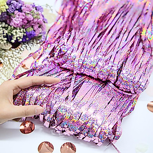 Glitter Pink Fringe Party Curtain - 6.5x9.8 feet, Pack of 2 | LILF Pink Tinsel Streamers Foil Fringe Backdrop Curtain with Non-Marking Tape for Birthday Bachelorette Party Decoration Photo Booth Props