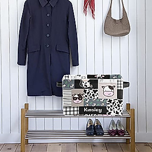 Storage Baskets Farm Cow Cattle Plaid Patchwork Storage Baskets for Organizing, Foldable Storage Baskets for Shelves, Fabric Storage Bins with Handles