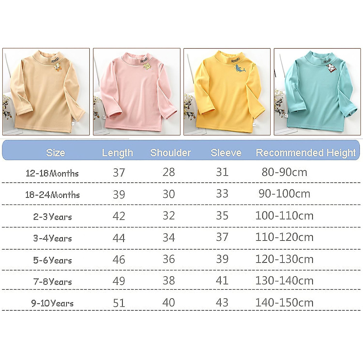 Boys Girls Thermal T-Shirt Half Collar Underwear 2-Pack Basic Soft Tops Unisex Warm Undershirts Tees Black+White 9-10Years