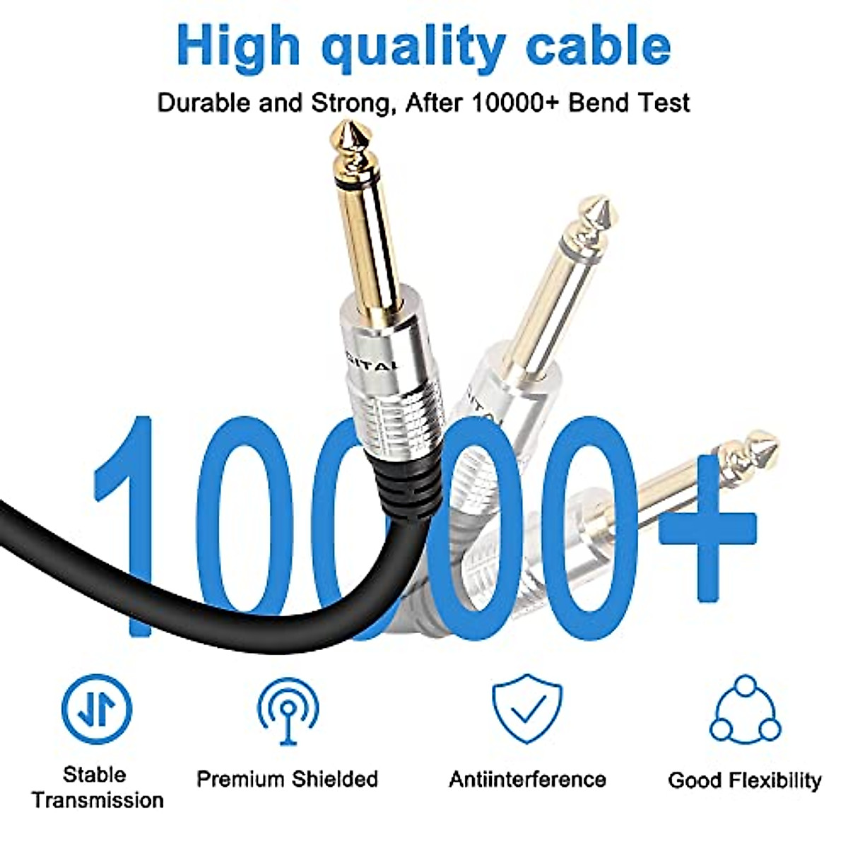 XMSJSIY 6.35mm 1/4 TRS Stereo Female to Dual 6.35mm 1/4 TS Mono Male Y Splitter Cable -50CM/19.68Inch
