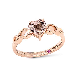 GEMVIO Collection 6MM Heart shape Peach Morganite Gemstone Infinity Heart Engagement Wedding Ring in 14K Rose Gold Over Sterling Silver Gifts for Women (0.67 Cttw) Ring Size-5