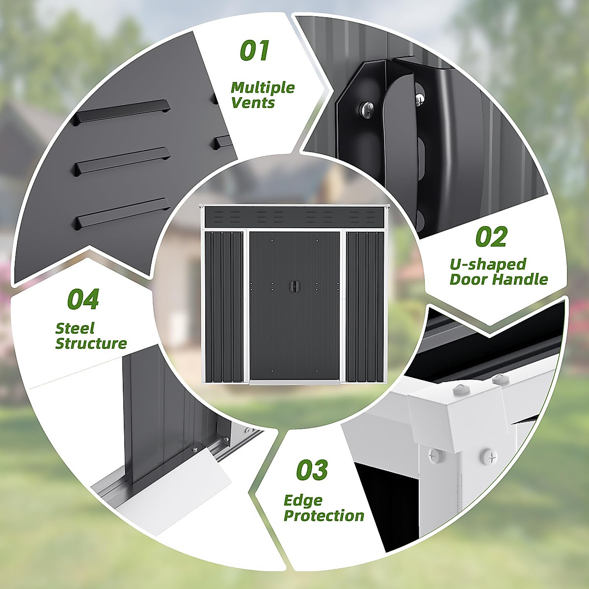 Patiomore 4X6 FT Outdoor Garden Storage Shed Yard Tool Storage Steel House with Sliding Door (White)