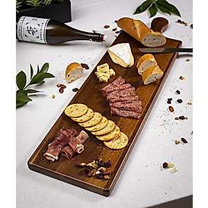 BirdRock Home 31.5” Acacia Wooden Cheese Serving Board with Handle - Large - Extra Long - Party Charcuterie for Appetizers Food Kitchen Platter - Bread Meat Fruit Display - Natural Wood - Espresso