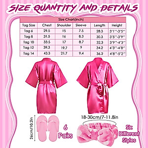 Jecery 18 Pcs Spa Party Supplies for Girls 6 Satin Kimono Robe 6 Spa Headband 6 Disposable Foam Pedicure Slippers (Rose,Size 8)