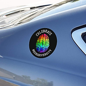 Celebrate Neurodiversity Brain Autism Rainbow Spectrum Automotive Car Refrigerator Locker Vinyl Circle Magnet