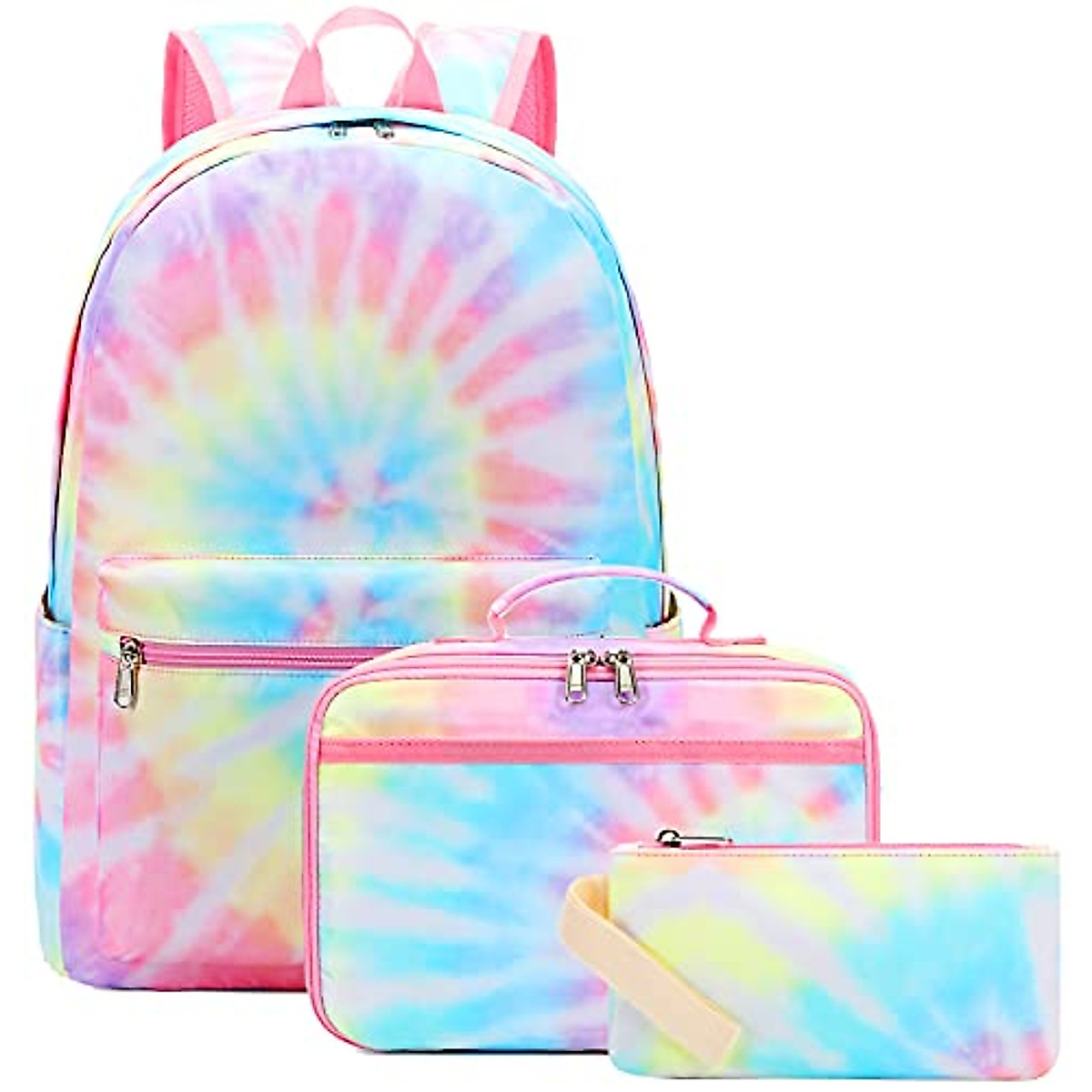 Bluboon School Backpack for Girls Teens Bookbag Set Laptop Backpack Lunch Box with Pencil Bag (Tie dye Pink)